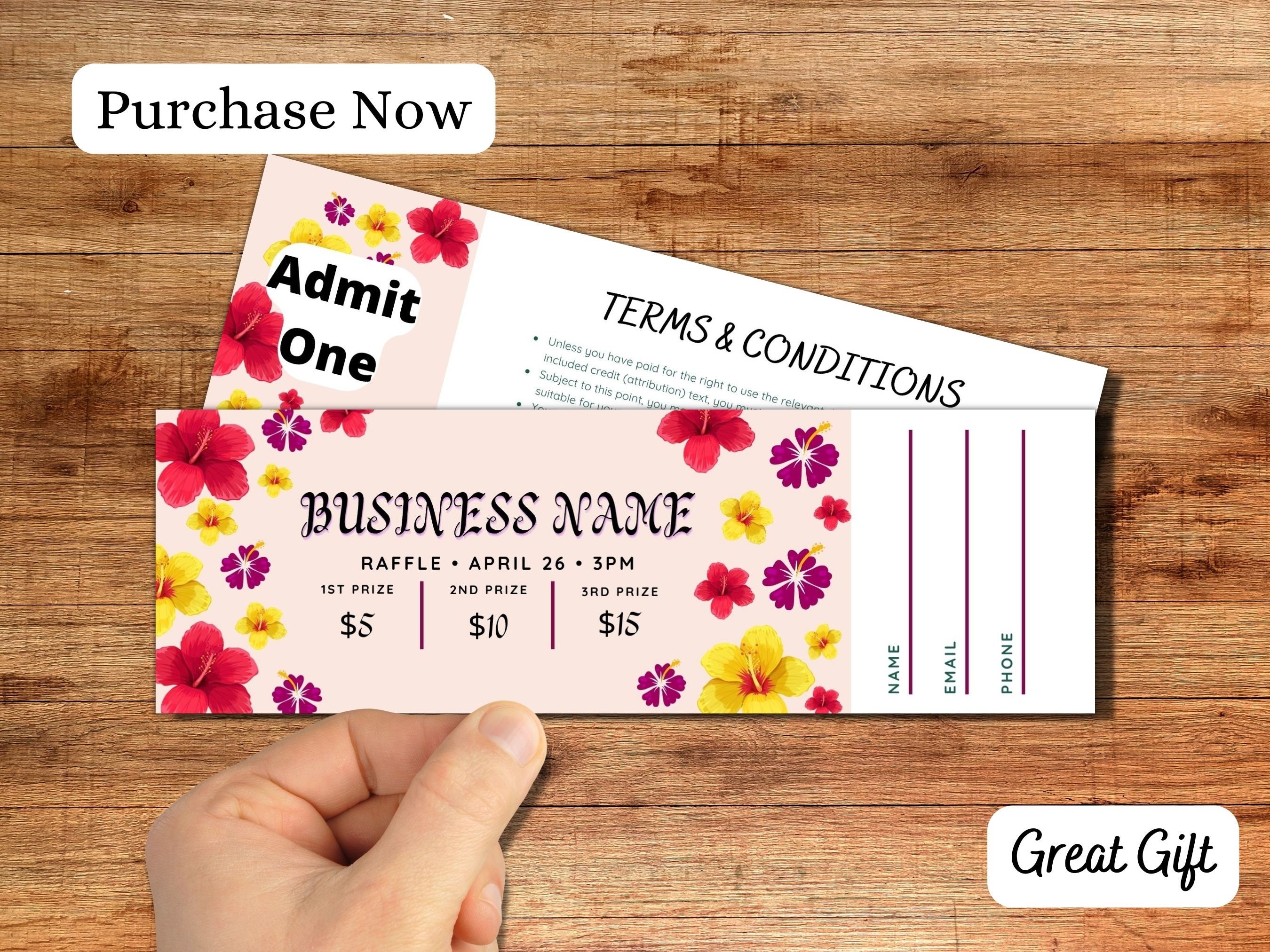 Editable Raffle Template Ticket, Diy Ticket, Custom Ticket, Flower ...