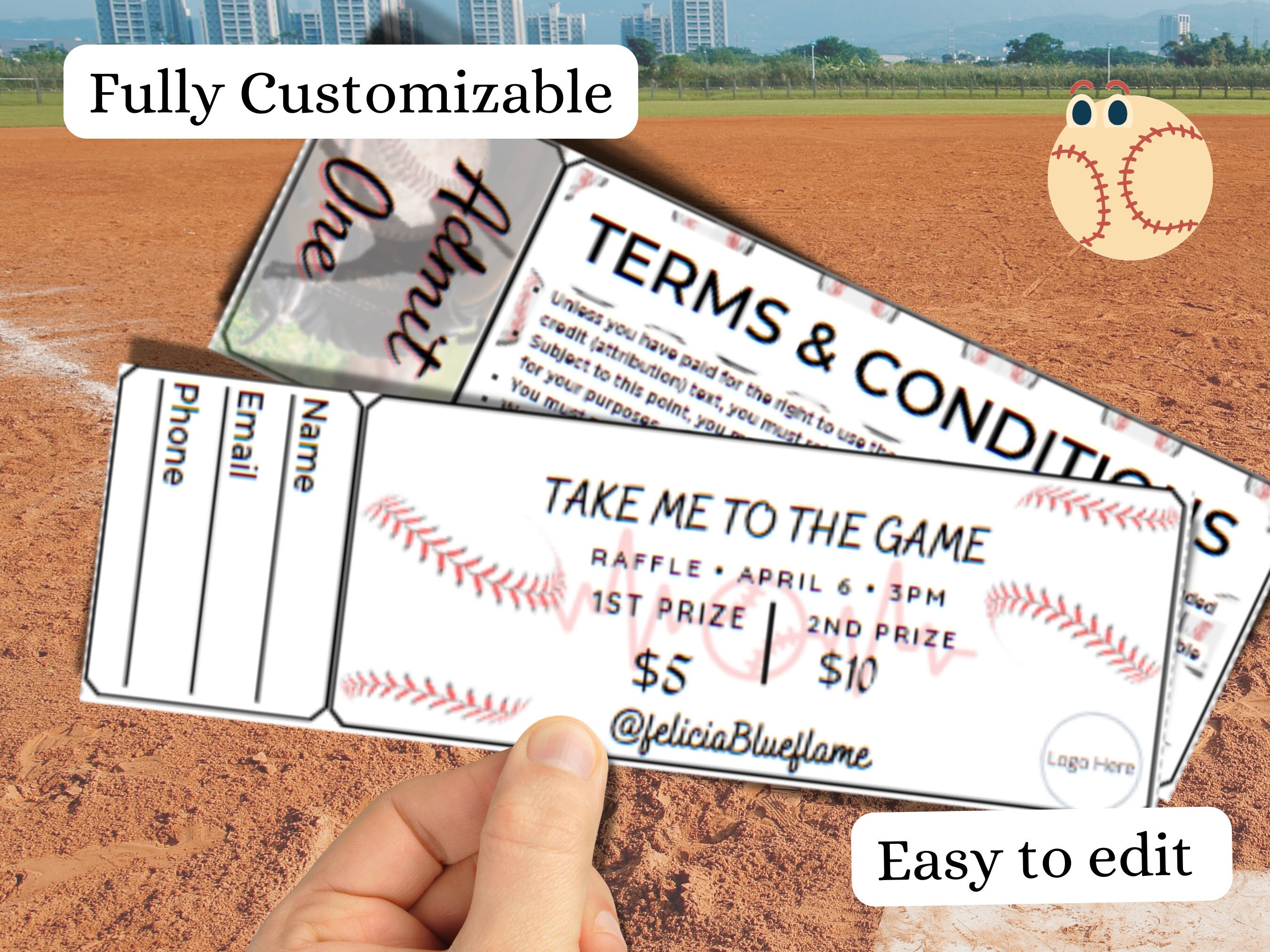 Baseball Ticket, Blank Ticket Sheet, Diy Ticket, Custom Ticket, Themed ...