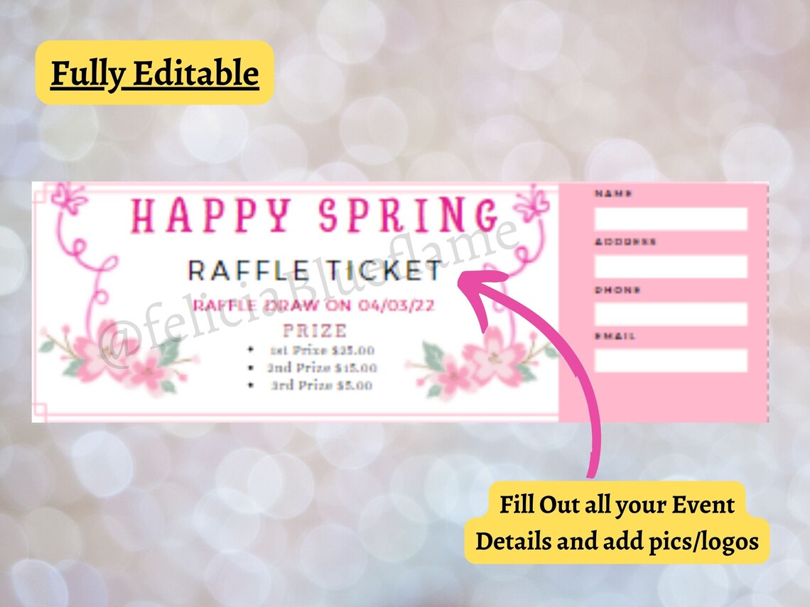 Editable Ticket Template, Spring Raffle, Raffle Ticket Template, 4 Set ...