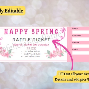 Editable Ticket Template, Spring Raffle, Raffle Ticket Template, 4 Set ...