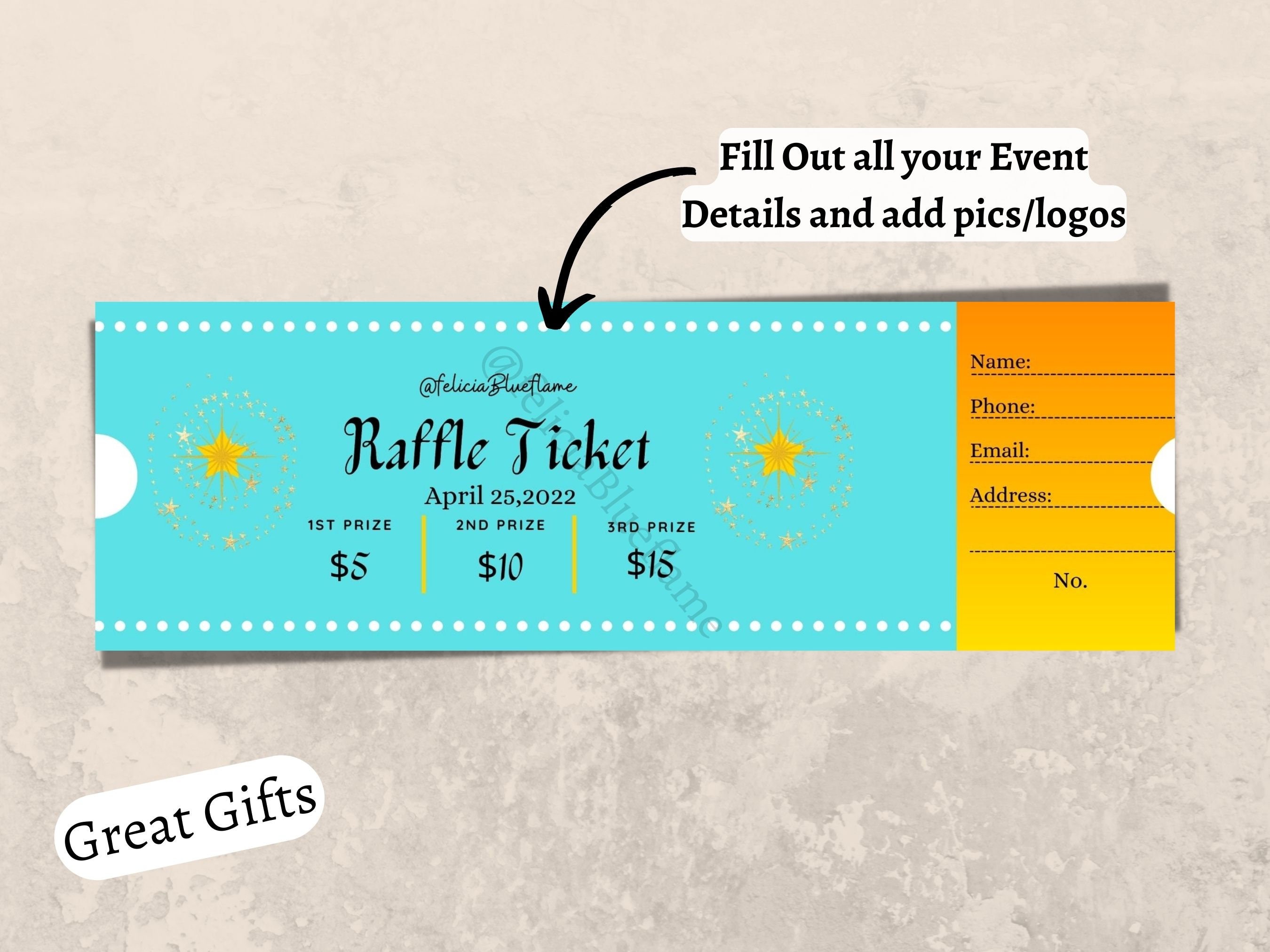 Blue and Gold Ticket Editable Raffle Ticket Template Diy - Etsy Singapore