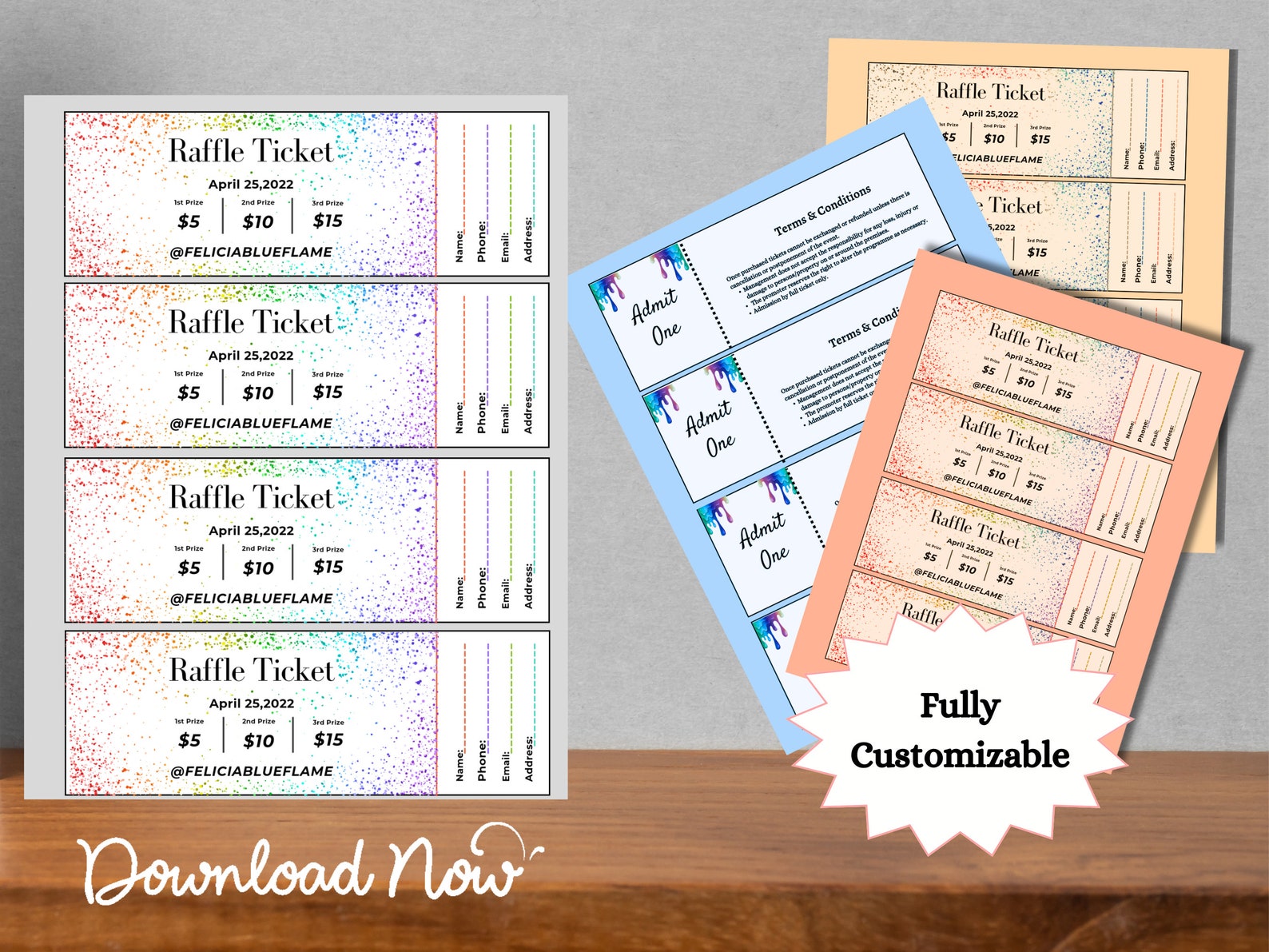 Raffle Sheet Template Ticket, Diy Ticket, Custom Ticket, Rainbow ...