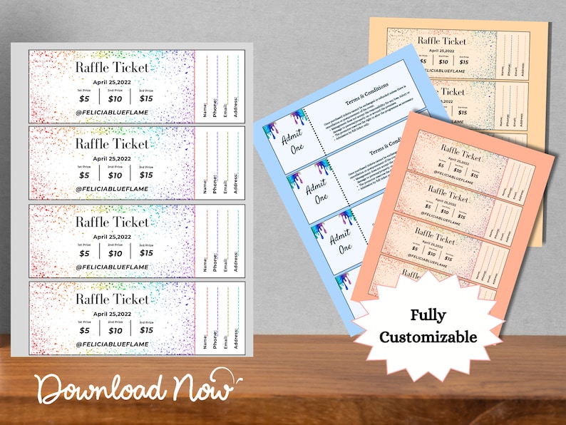 Raffle Sheet Template Ticket, Diy Ticket, Custom Ticket, Rainbow ...