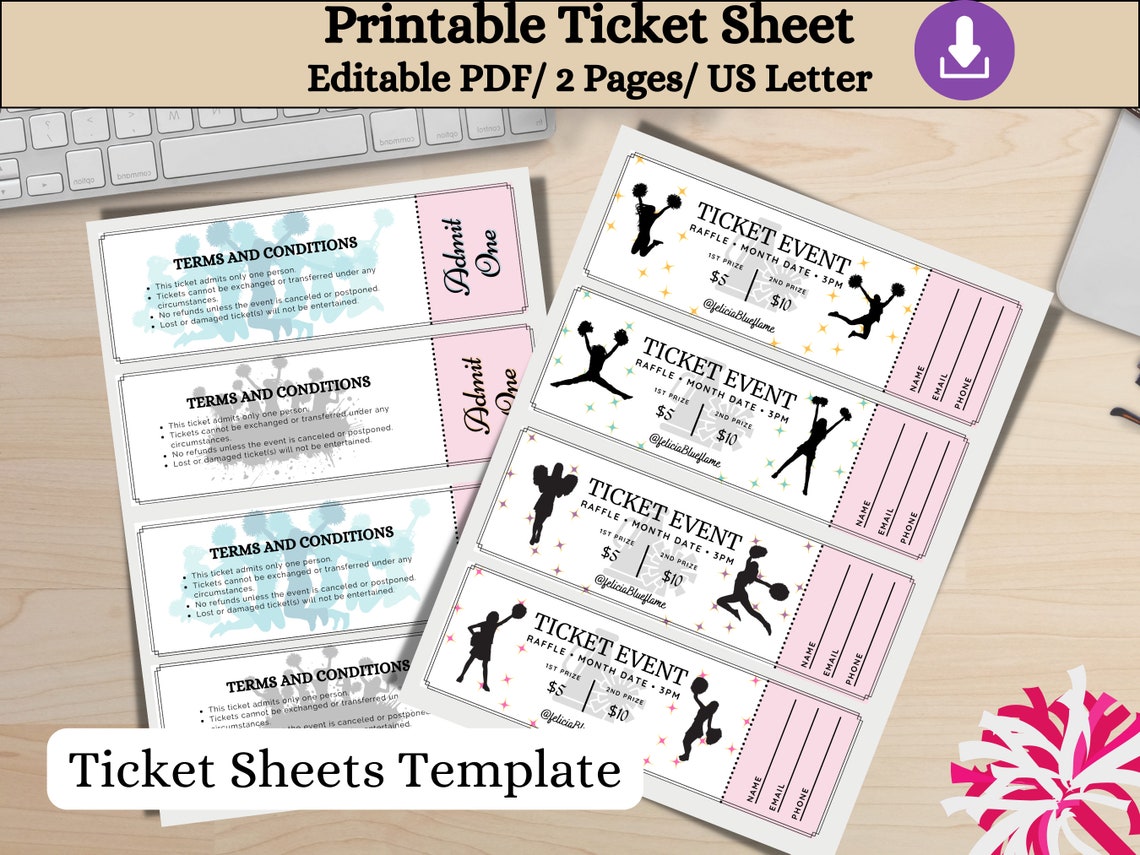 Cheerleading Raffle Ticket Template: DIY Custom Ticket (digital ...