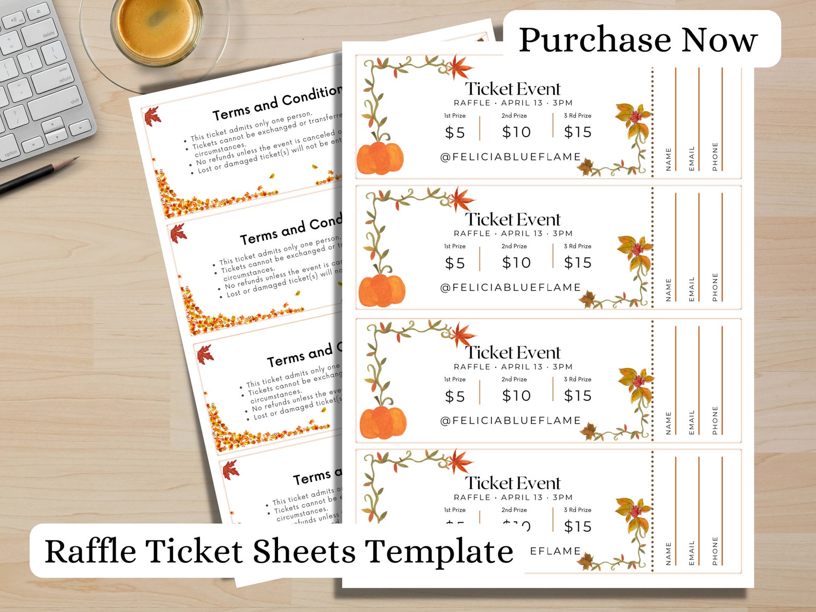 Fall Ticket, Printable Raffle, Editable Raffle Template Ticket, Diy ...