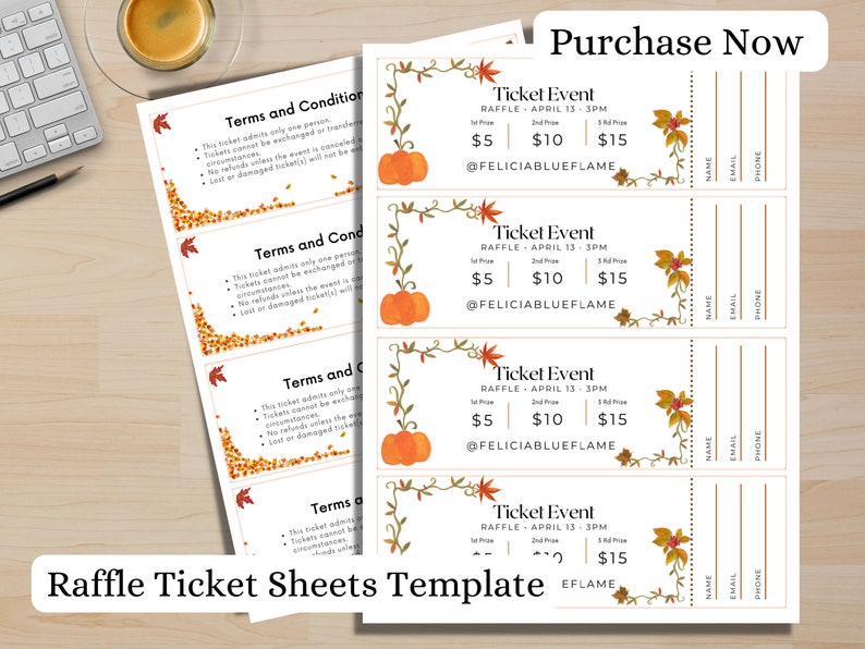 Fall Ticket, Printable Raffle, Editable Raffle Template Ticket, Diy ...