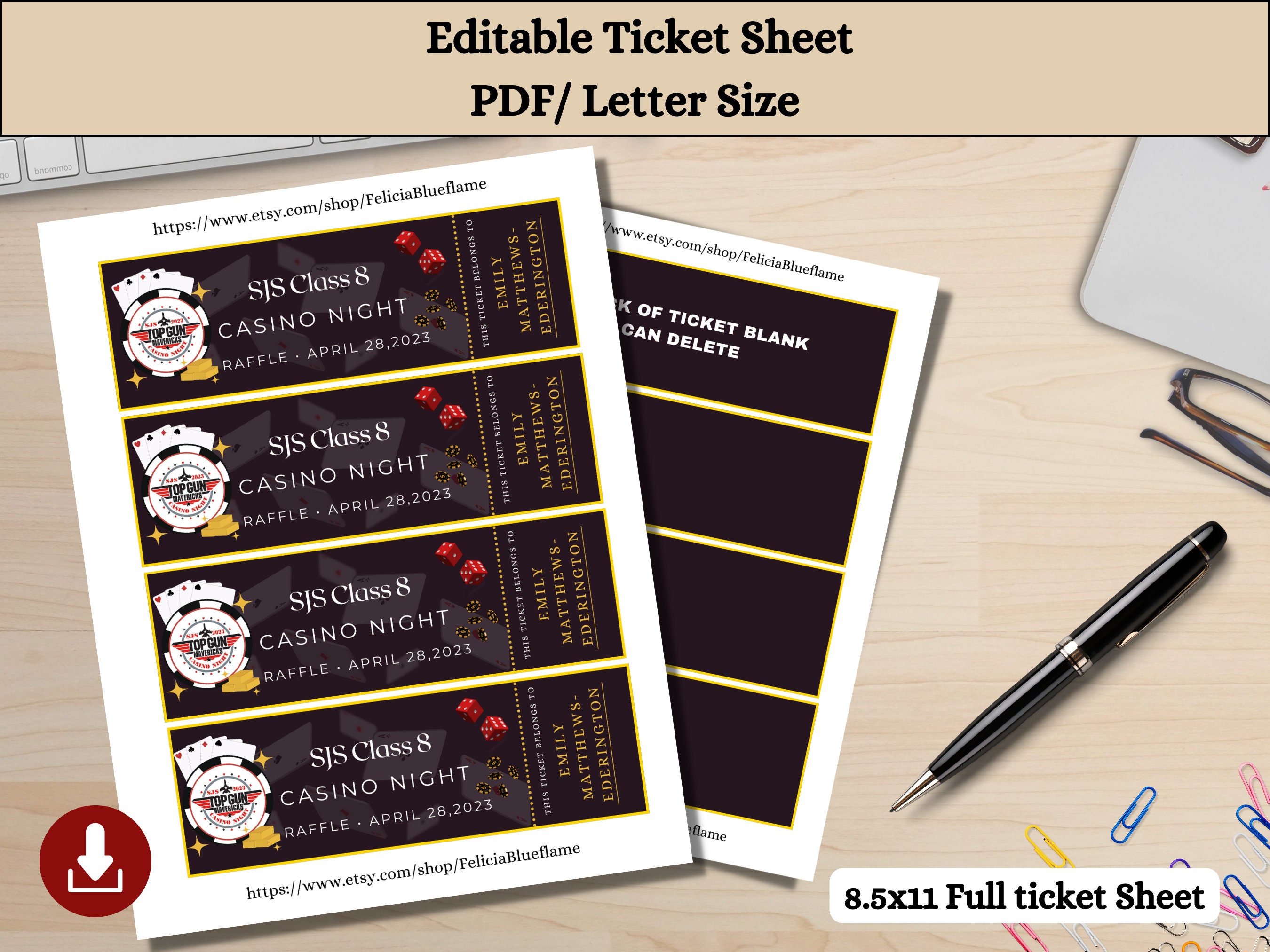 Gold and Dark Purple, Blank Raffle Template Ticket, Diy Ticket, Custom ...