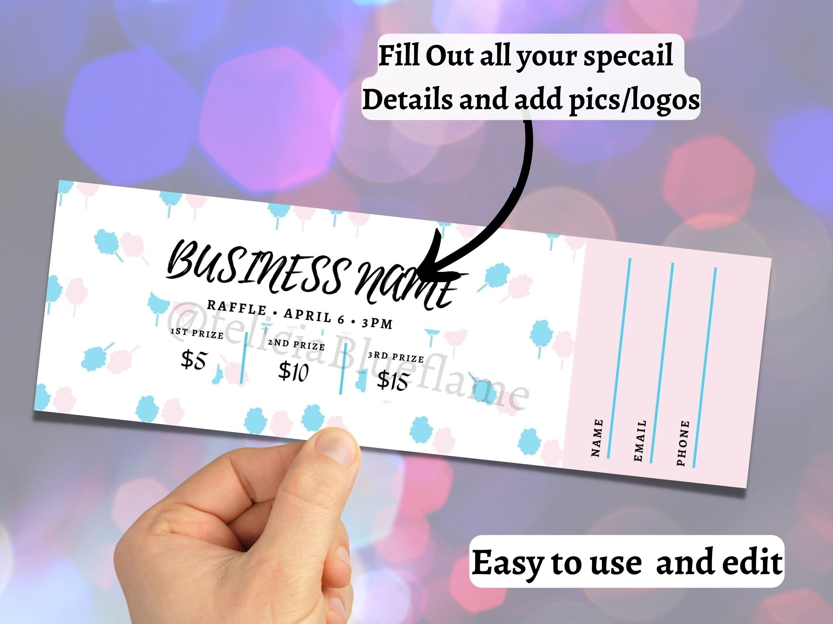 Pink and Blue Ticket, Raffle Template Ticket, Cotton Candy Ticket, DIY ...