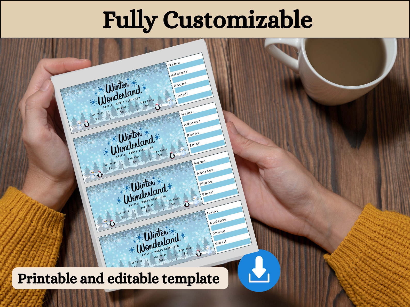 Winter Wonderland Ticket, Ticket Sheet , Editable Ticket Template ...