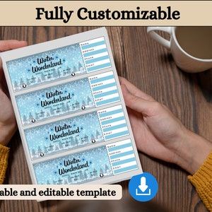Winter Wonderland Ticket, Ticket Sheet , Editable Ticket Template ...