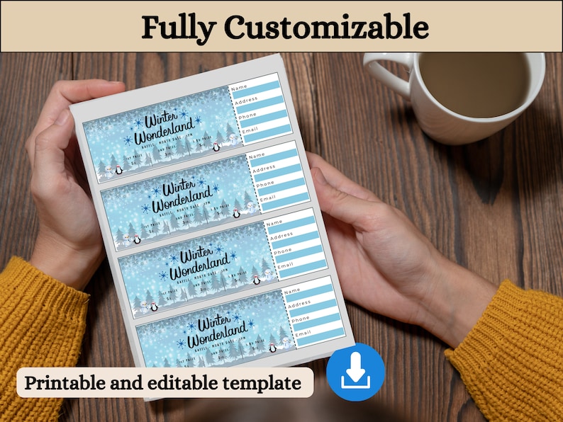 Winter Wonderland Ticket, Ticket Sheet , Editable Ticket Template ...