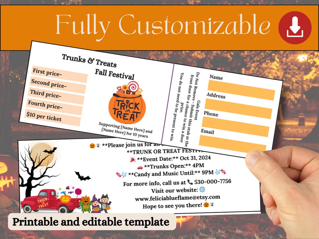 Trunk or Treats Pro: Customizable Fall Ticket Templates, Diy Ticket ...