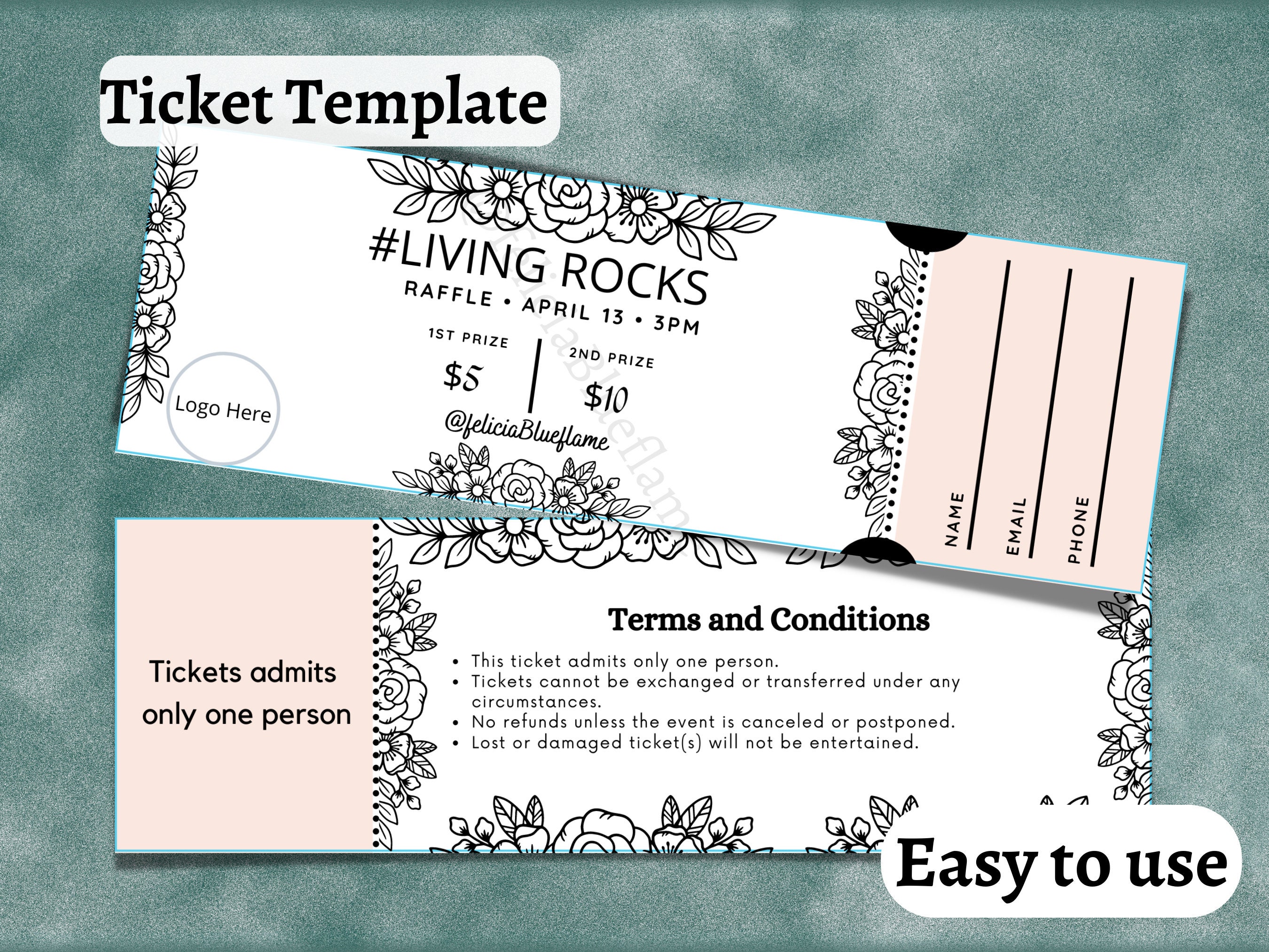Editable Raffle Template Ticket, Diy Ticket, Custom Ticket, Black and ...