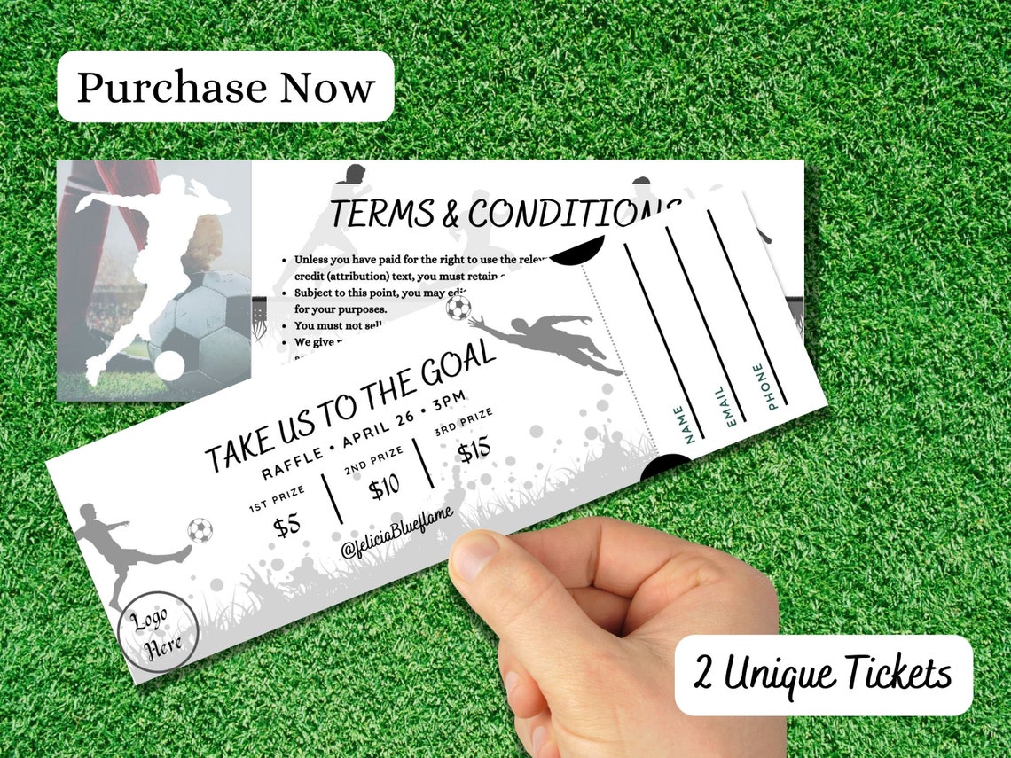 Soccer Ticket, Editable Raffle Template Ticket, Diy Ticket, Custom ...