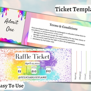 Editable Raffle Template Ticket, Diy Ticket, Custom Ticket, Rainbow ...
