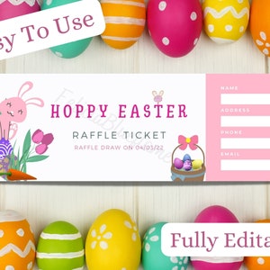 Raffle Ticket Template, Easter Bunny Raffle Ticket, Editable Template ...