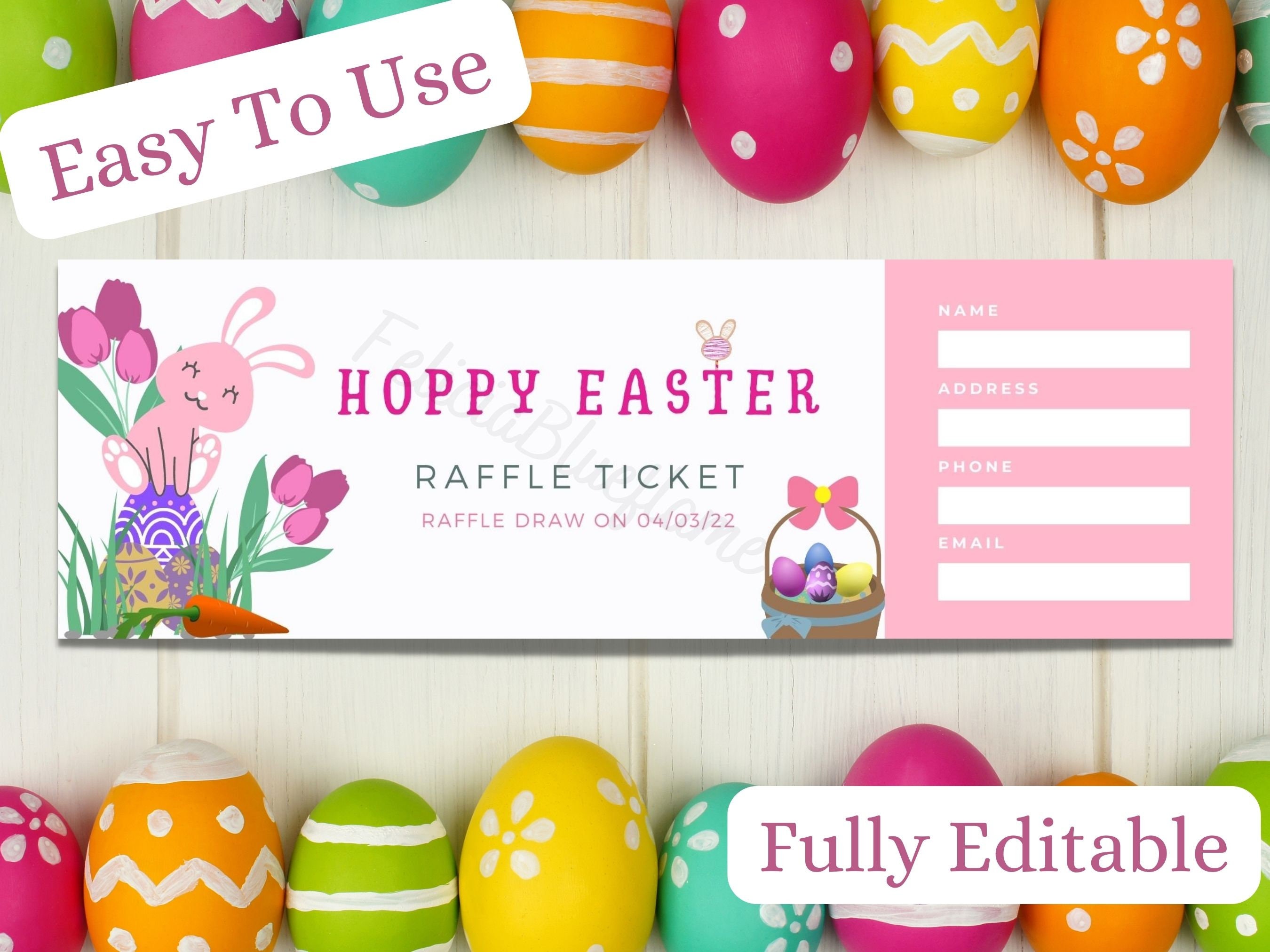 Raffle Ticket Template, Easter Bunny Raffle Ticket, Editable Template ...