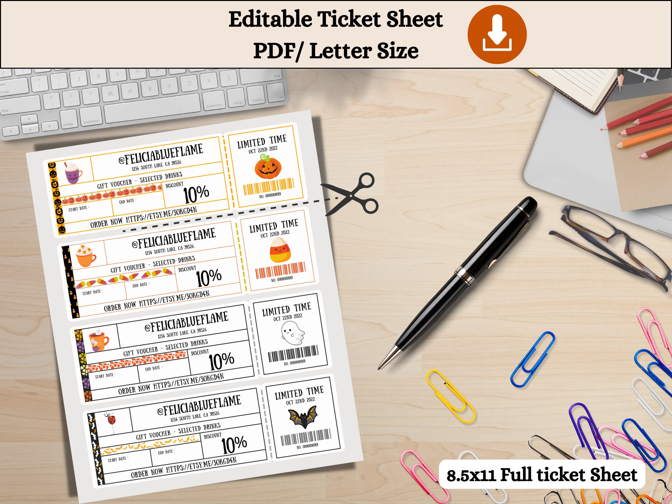 Orange and Black Tickets, Editable Raffle Template Ticket, Diy Ticket ...
