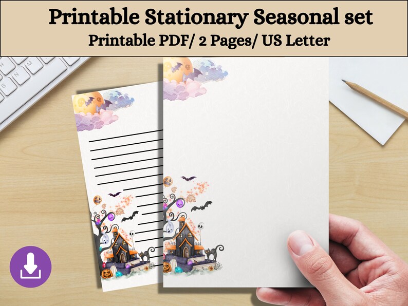 Halloween Printable Stationery Set, Watercolor Halloween, Lined and ...