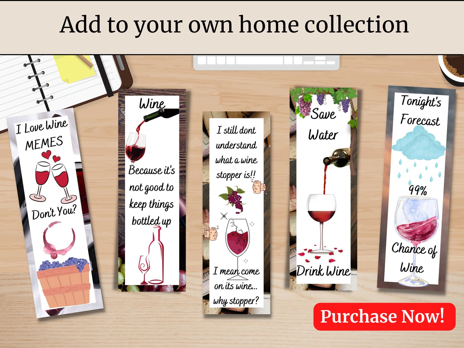 Wine, Printable Bookmarks, Cute Bookmark, Digital Bookmark, 8.5X11 ...