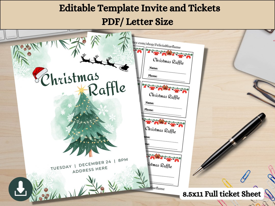 Green and Red Christmas Raffle Template Ticket (Download Now) - Etsy