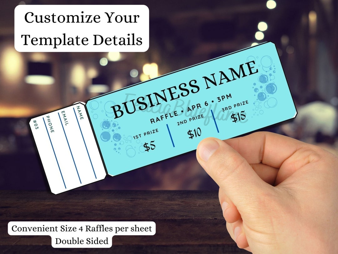 Blue Ticket, Raffle Ticket, Custom DIY Ticket, Event Ticket Template ...