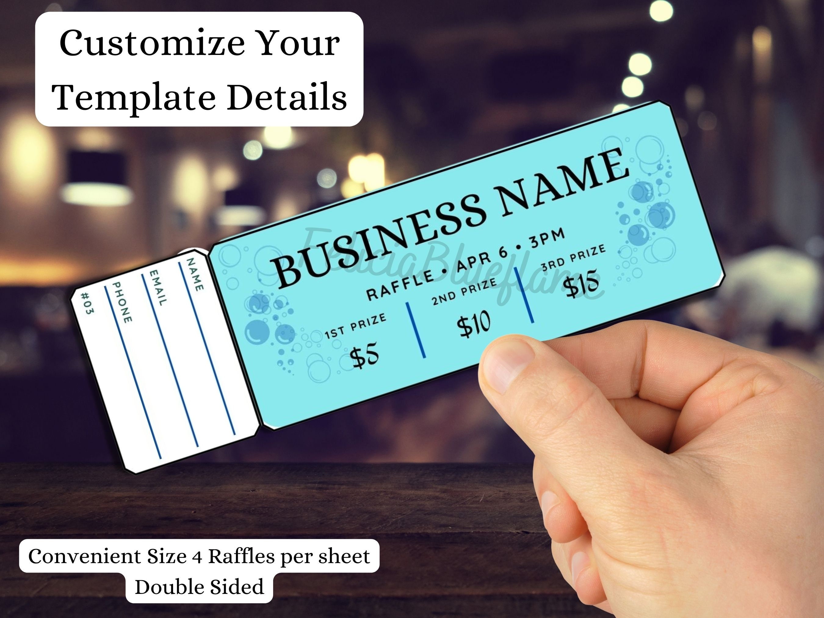 Blue Ticket, Raffle Ticket, Custom DIY Ticket, Event Ticket Template ...