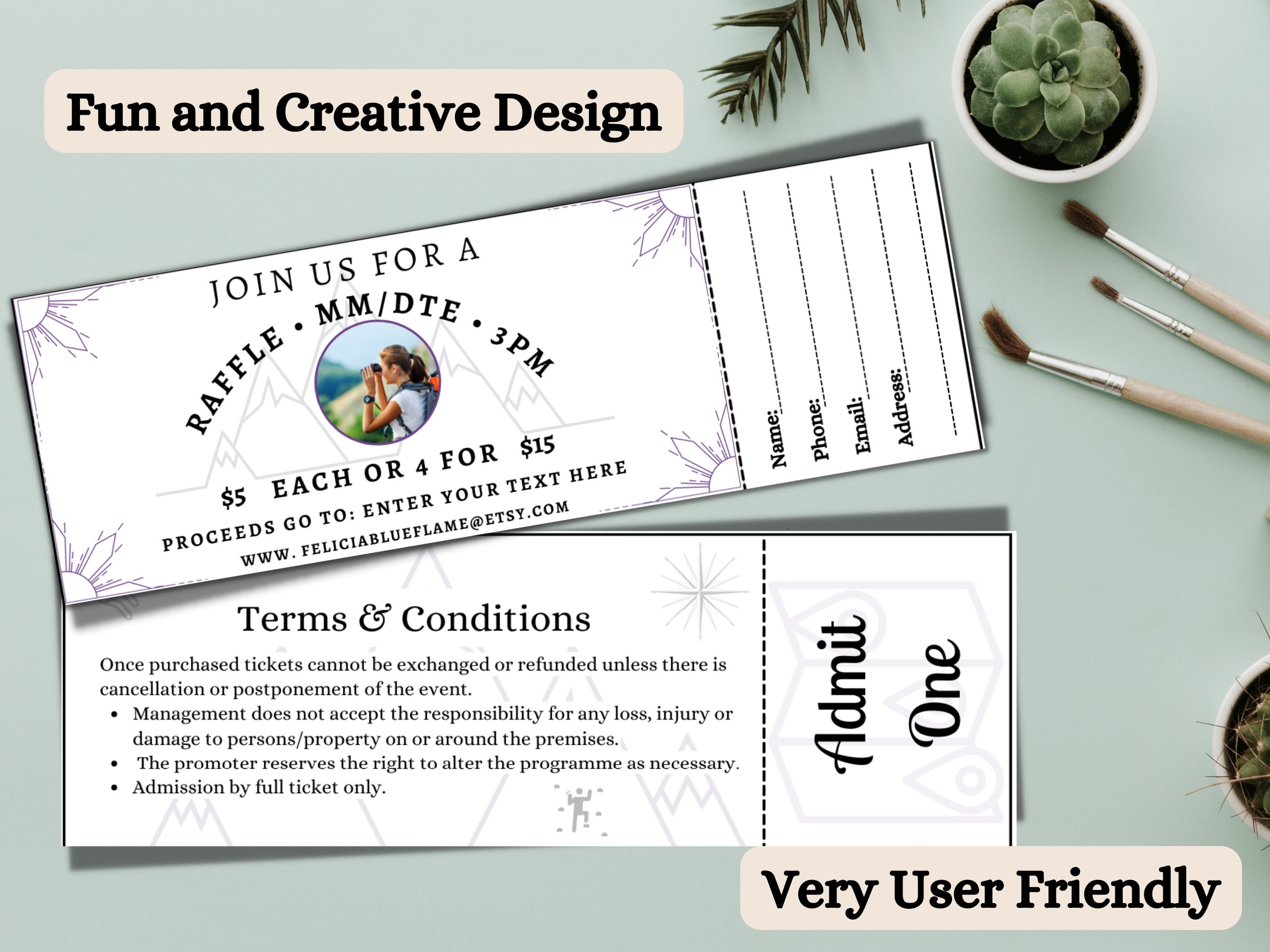 Purple, Black and White Ticket, Adventure Ticket, Blank Raffle Template ...