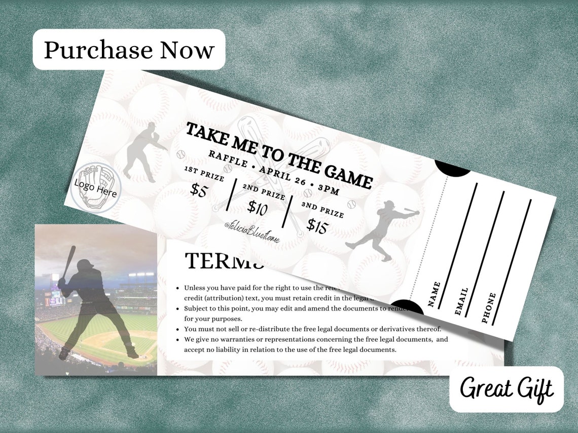 Baseball Raffle Ticket Template: Editable DIY Design (digital Download ...