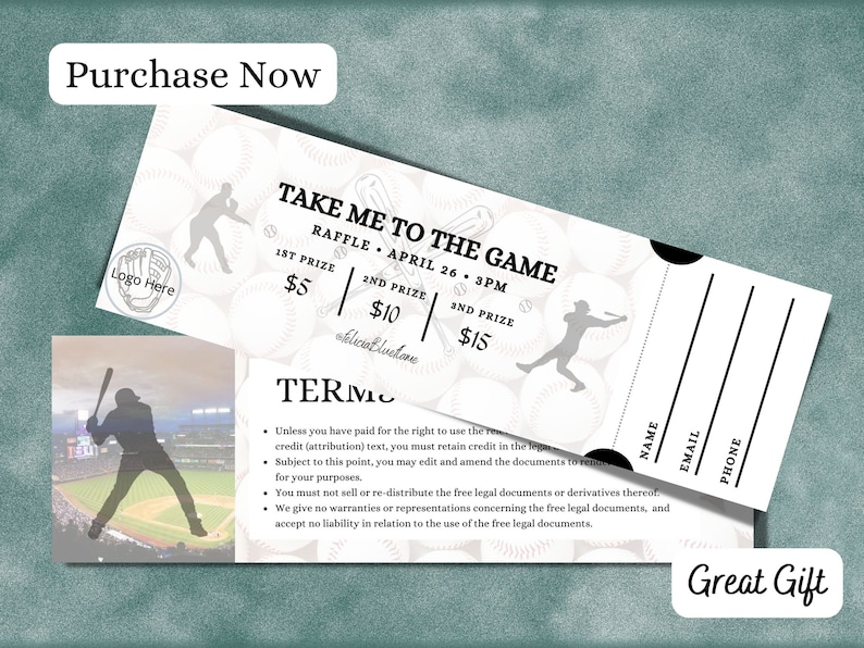 Baseball, Raffle Template Ticket, Diy Ticket, Custom Ticket, Baseball ...