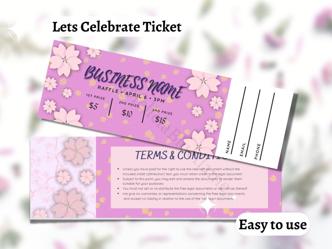Pink Ticket, Editable Raffle Template Ticket, Diy Ticket, Custom Ticket ...