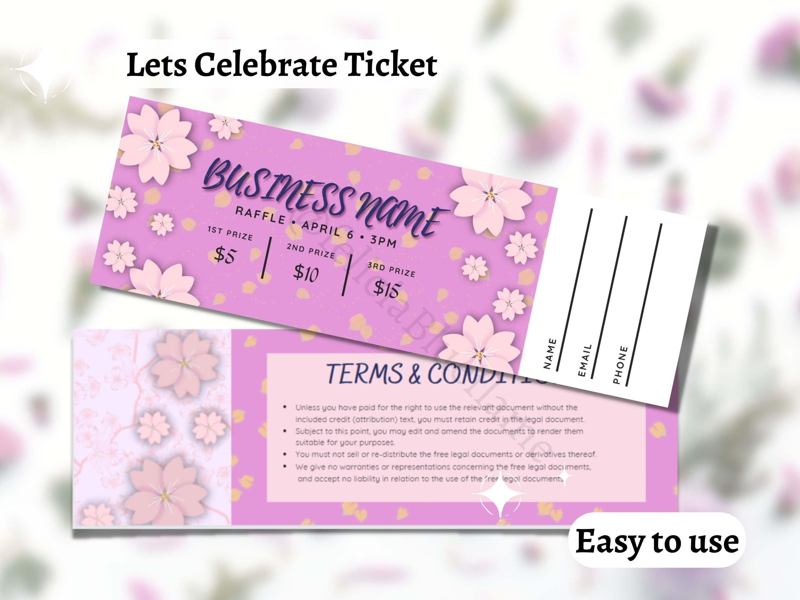 Pink Ticket, Editable Raffle Template Ticket, Diy Ticket, Custom Ticket ...