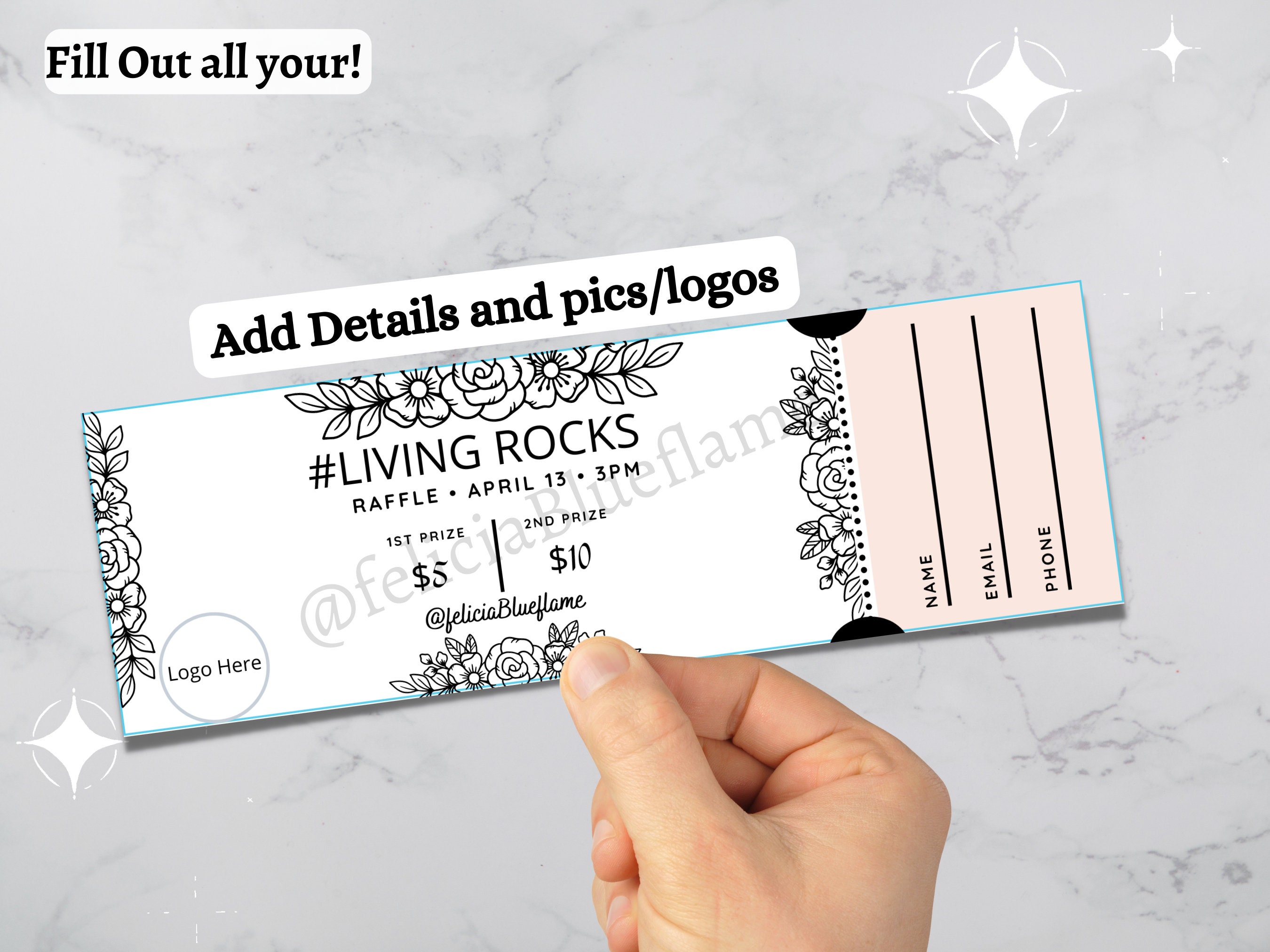 Editable Raffle Template Ticket, Diy Ticket, Custom Ticket, Black and ...