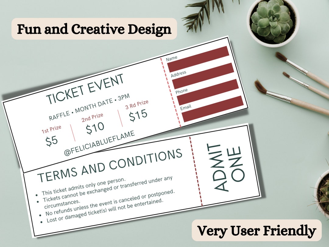 Red and White Ticket, Blank Editable Raffle Template Ticket, Diy Ticket ...