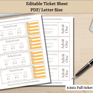 Yellow and Red Ticket, Elegant Ticket, Blank Editable Raffle Template ...
