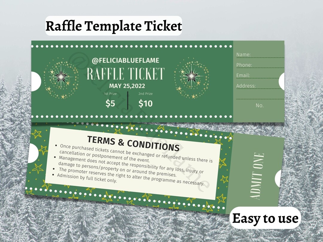 Emerald Green, Editable Raffle Ticket Template, Diy Ticket, Custom ...