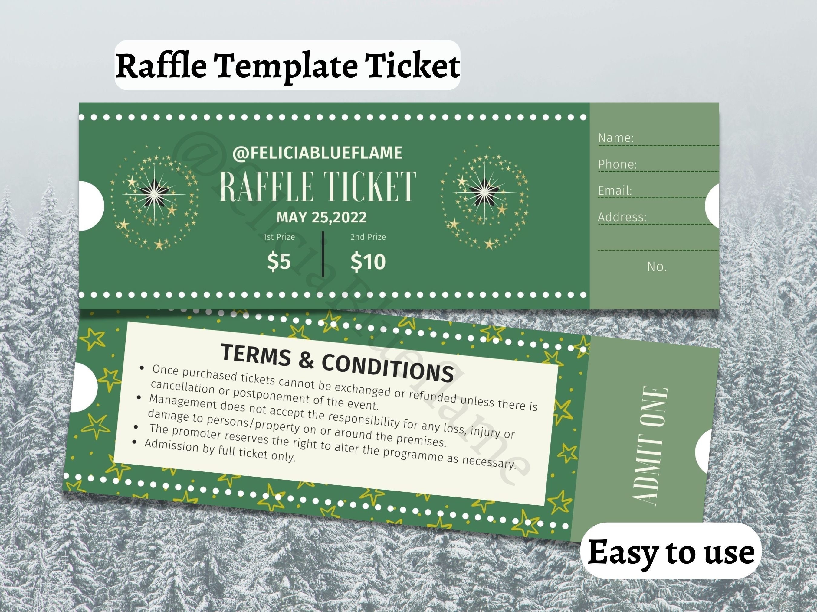 Emerald Green Raffle Ticket Template: DIY Editable Design (digital ...