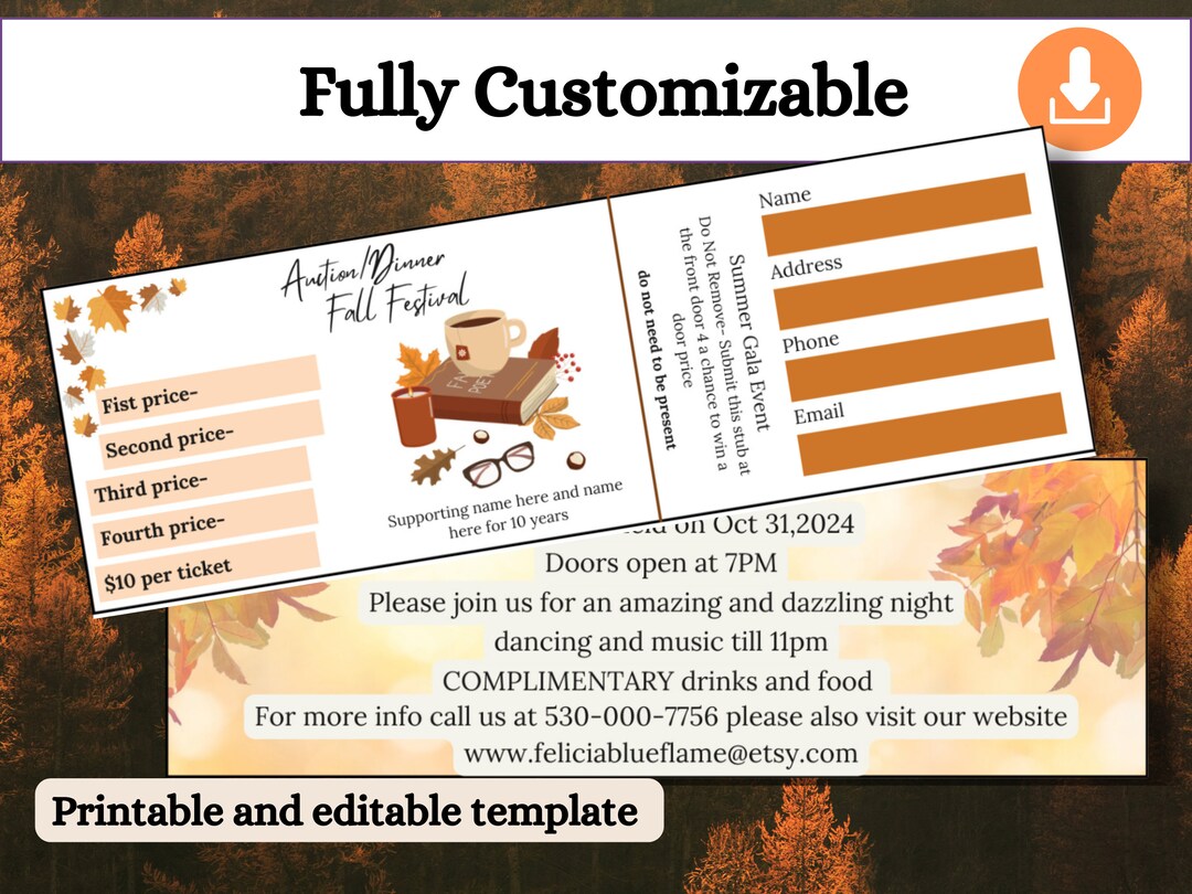 Autumn Raffle Pro: Customizable Fall Ticket Templates, Diy Ticket ...