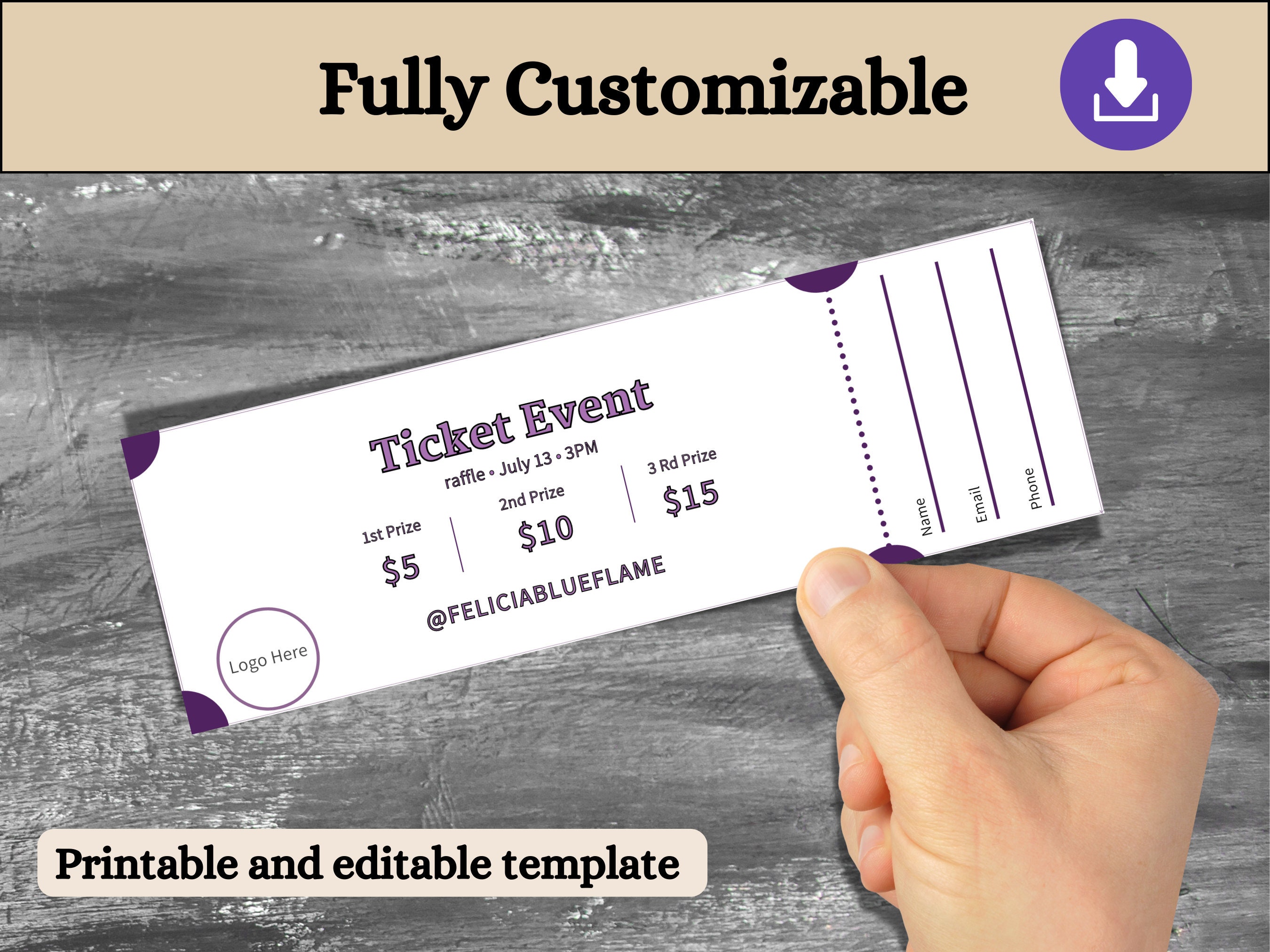 Indigo Ticket, Blank Editable Raffle Template Ticket, Diy Ticket ...