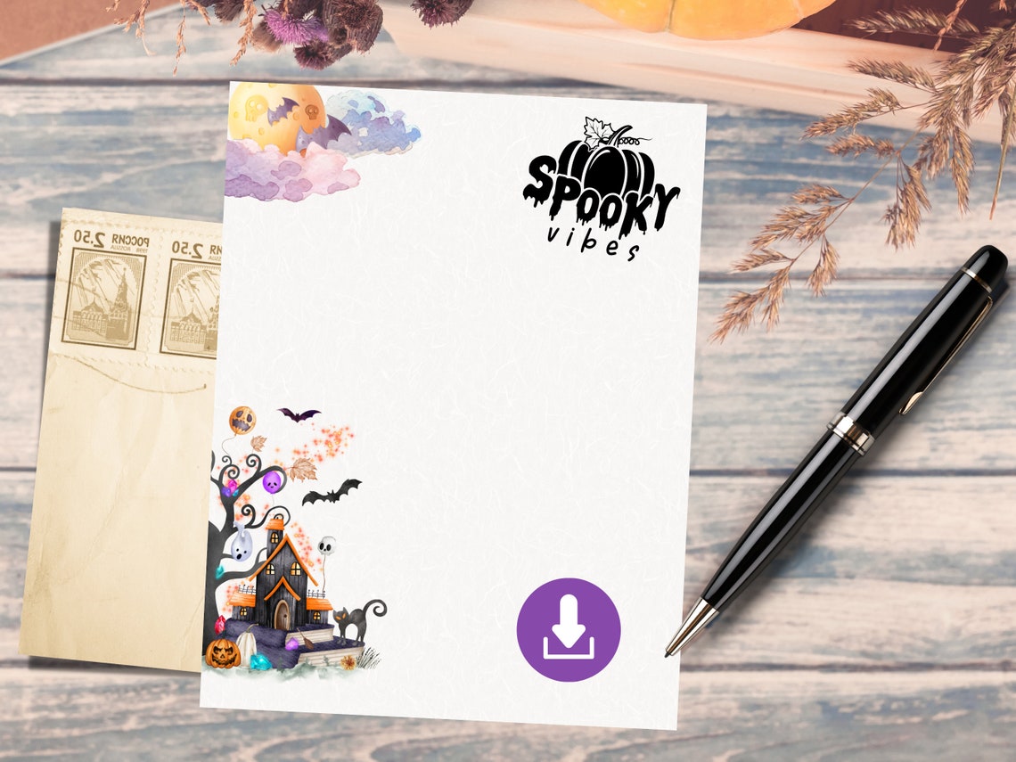 Halloween Printable Stationery Set, Watercolor Halloween, Lined and ...