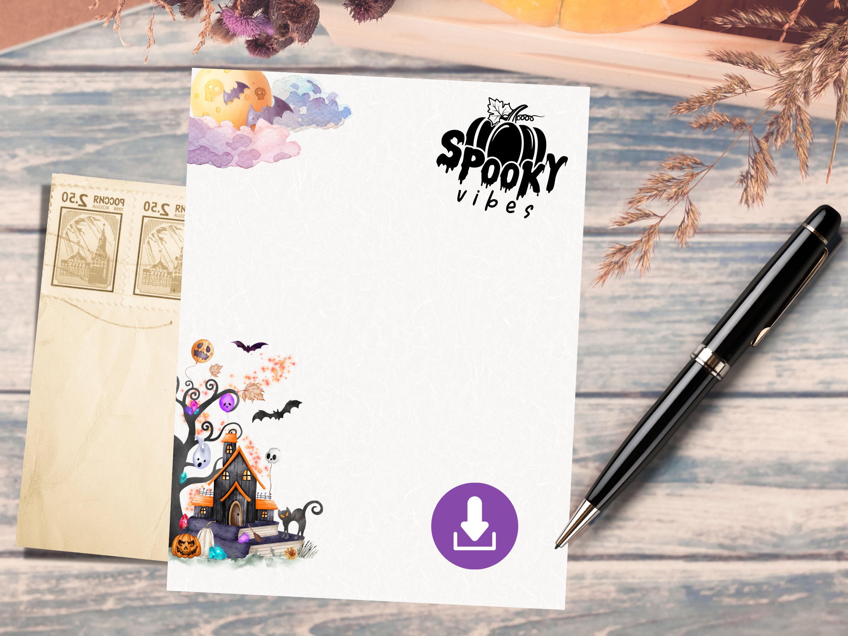 Halloween Printable Stationery Set, Watercolor Halloween, Lined and ...