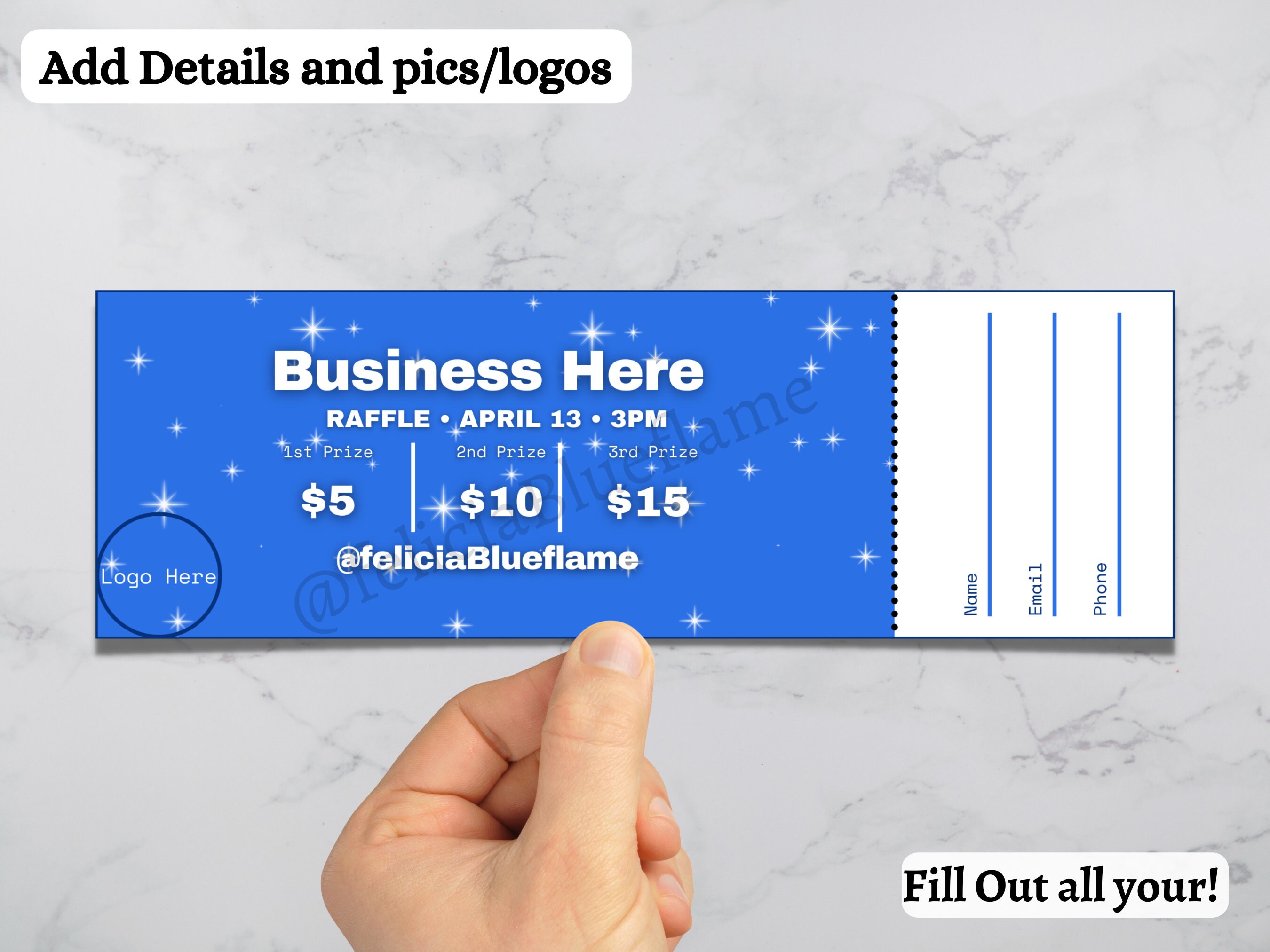 Blue and White, Raffle Template Ticket, Diy Ticket, Custom Ticket ...