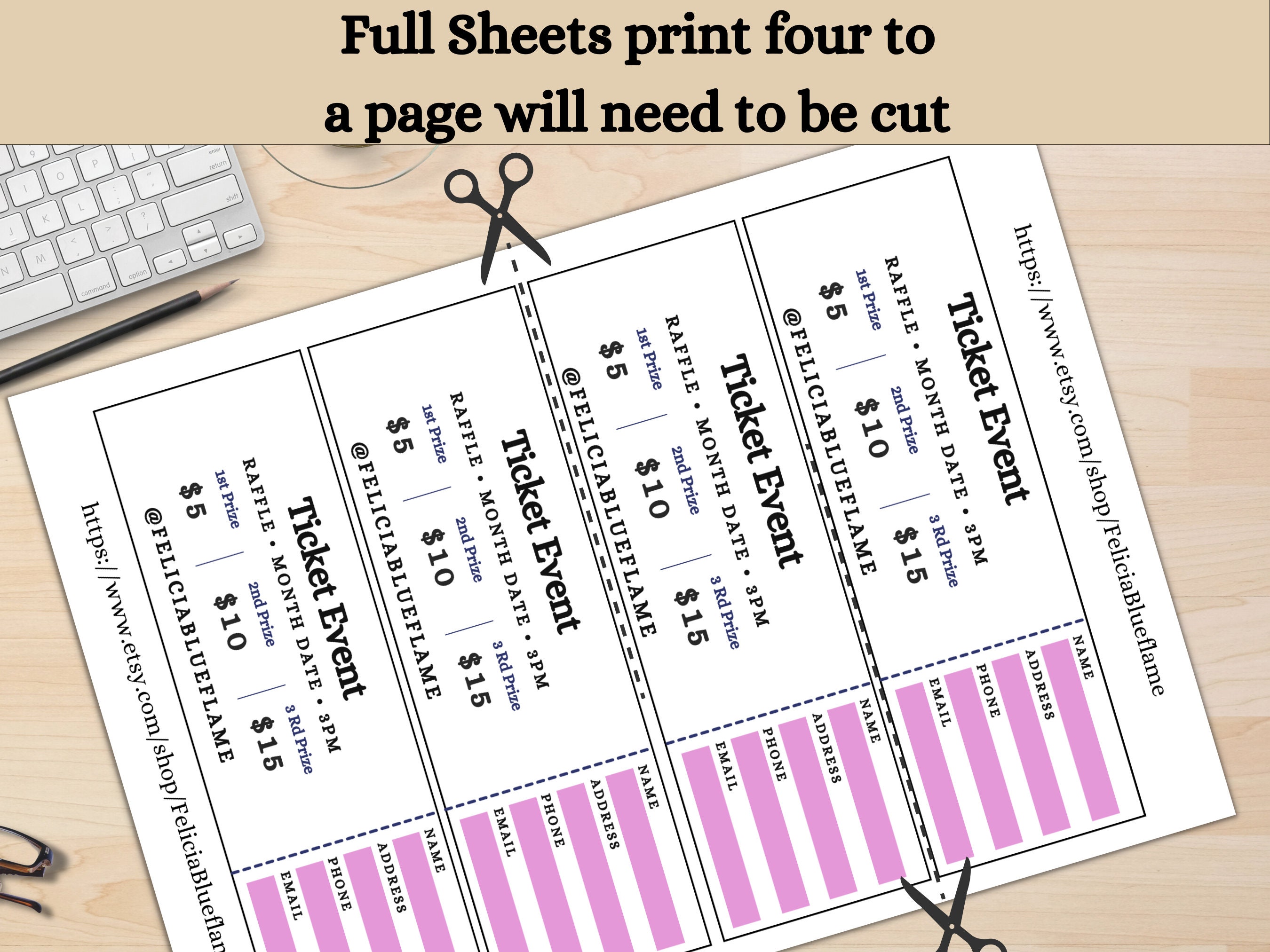 Pink Raffle Ticket Template, DIY Custom Ticket (digital Download) - Etsy
