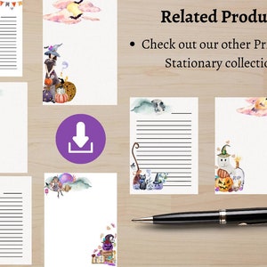 Witch Printable Stationery Set, Witch and Pumpkin Watercolor Halloween ...