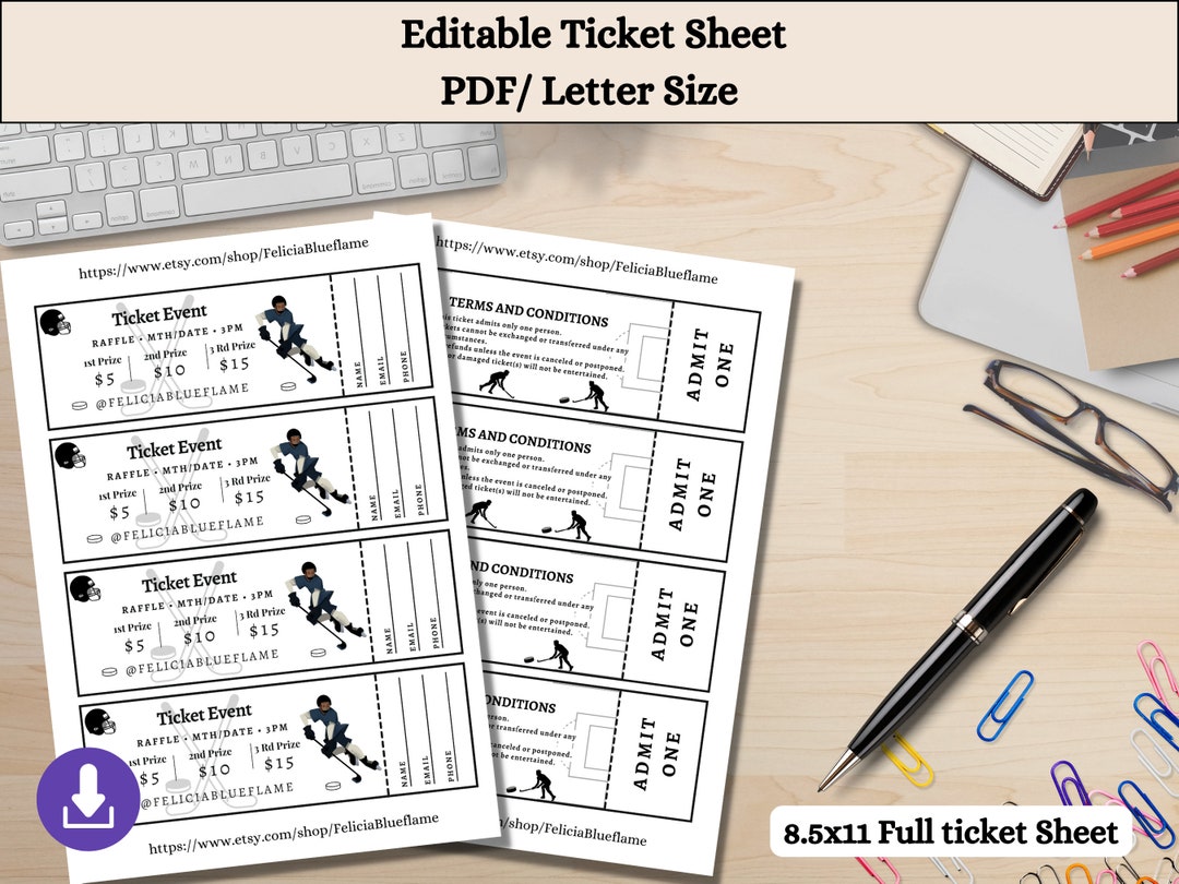 Hockey Ticket, Blank Ticket Sheet, Diy Ticket, Custom Ticket, Themed ...