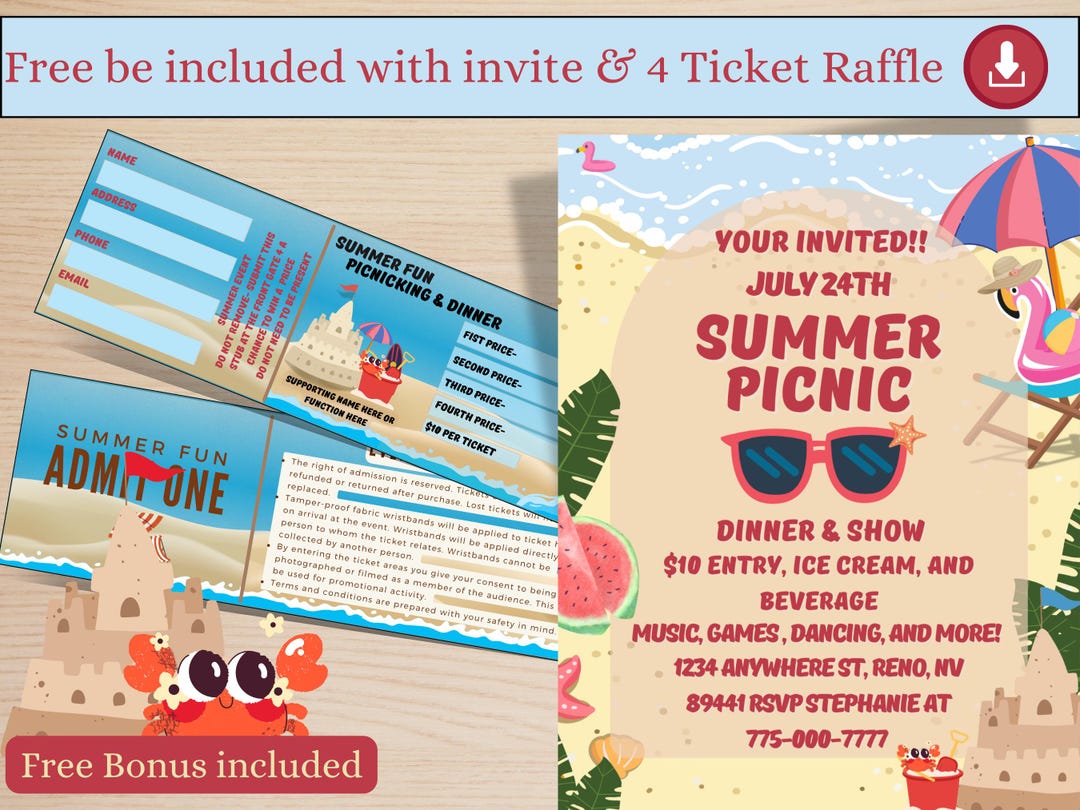 Summer Picnic Ticket & Flyer Template: Beach Party Invitation (canva ...