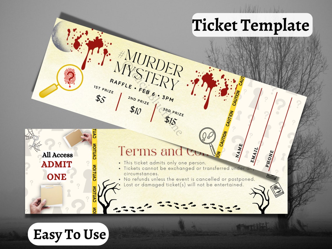 Murder Ticket, Mystery Ticket, Template Ticket, Diy Ticket, Custom ...