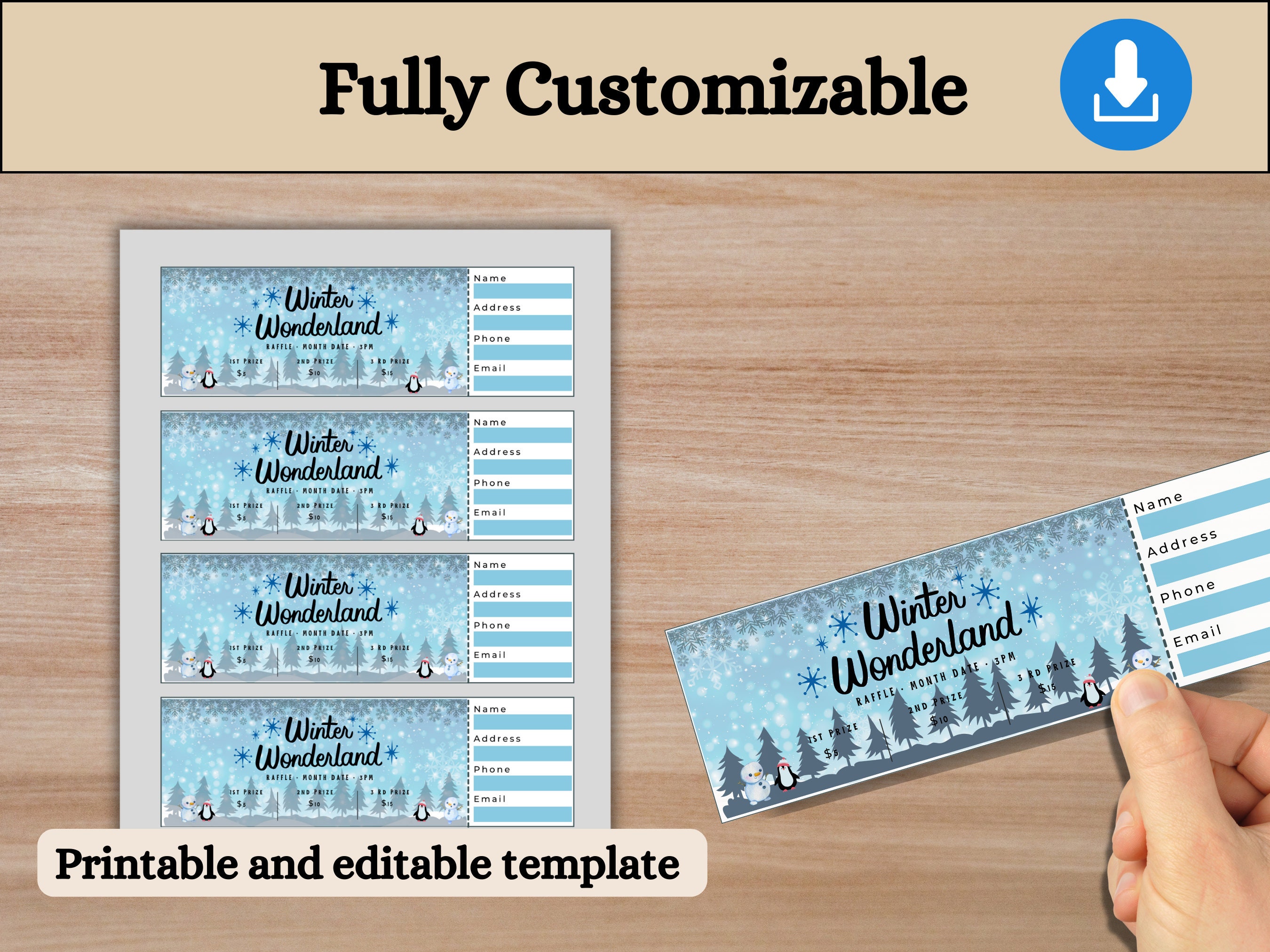 Winter Wonderland Ticket, Ticket Sheet , Editable Ticket Template ...