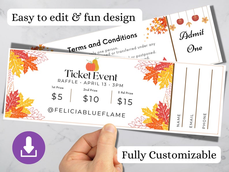 Autumn Raffle Ticket Template: Editable DIY Ticket (digital Download ...