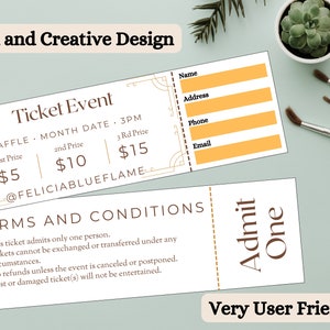 Yellow and Red Ticket, Elegant Ticket, Blank Editable Raffle Template ...
